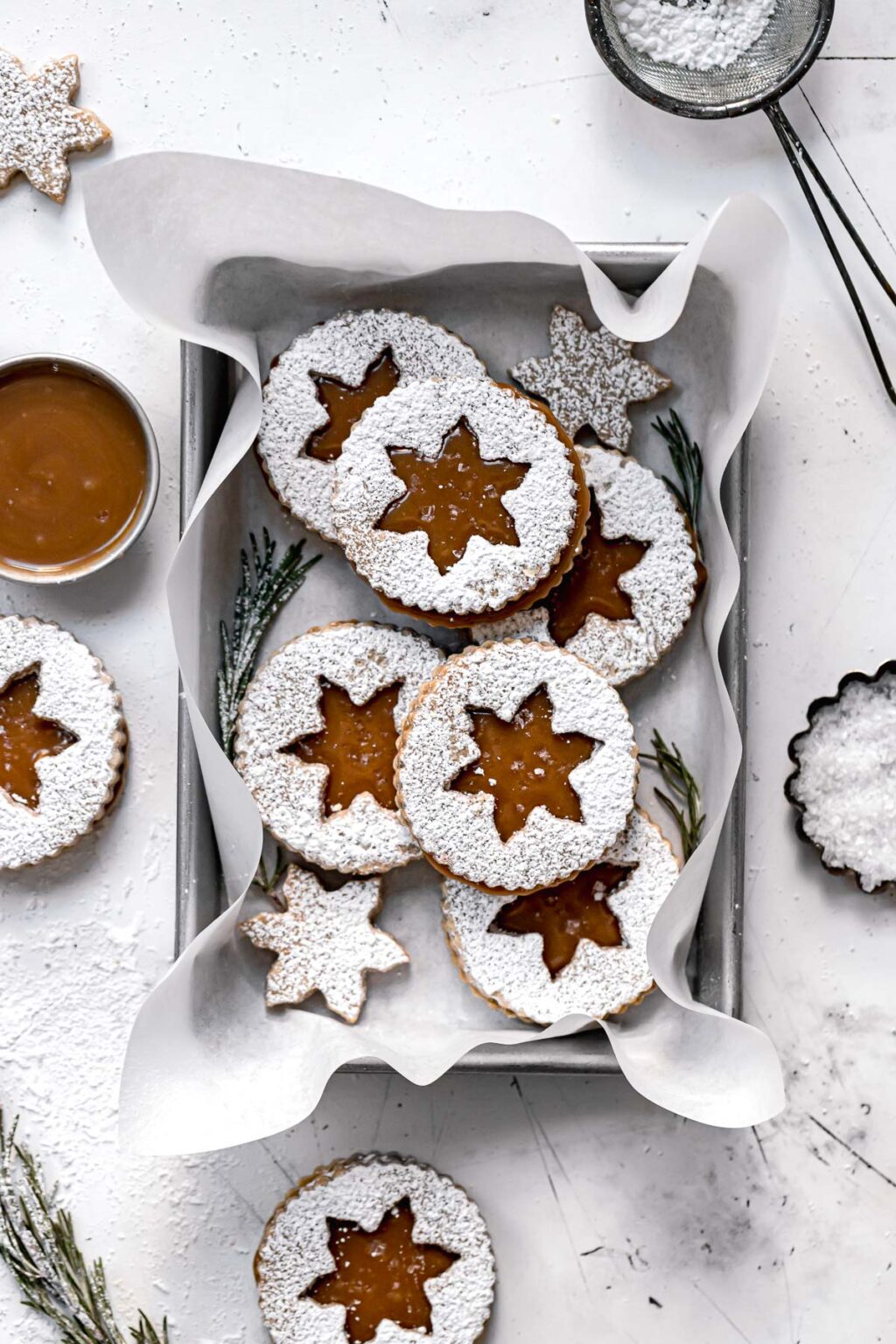 Salted Caramel Christmas Linzer Cookies - Sloane's Table