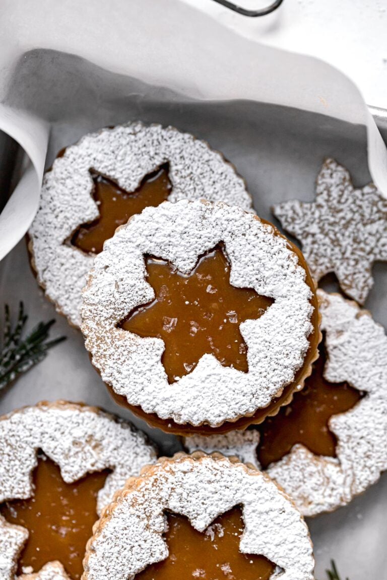 Salted Caramel Christmas Linzer Cookies - Sloane's Table