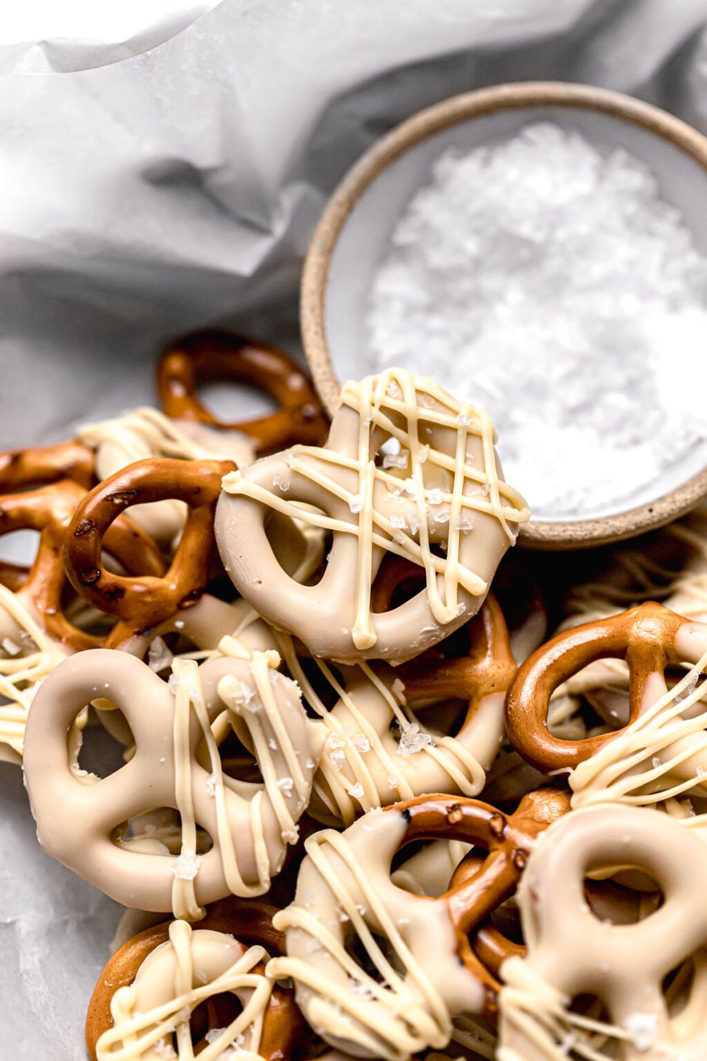 Caramelized White Chocolate Covered Pretzels - Sloane's Table