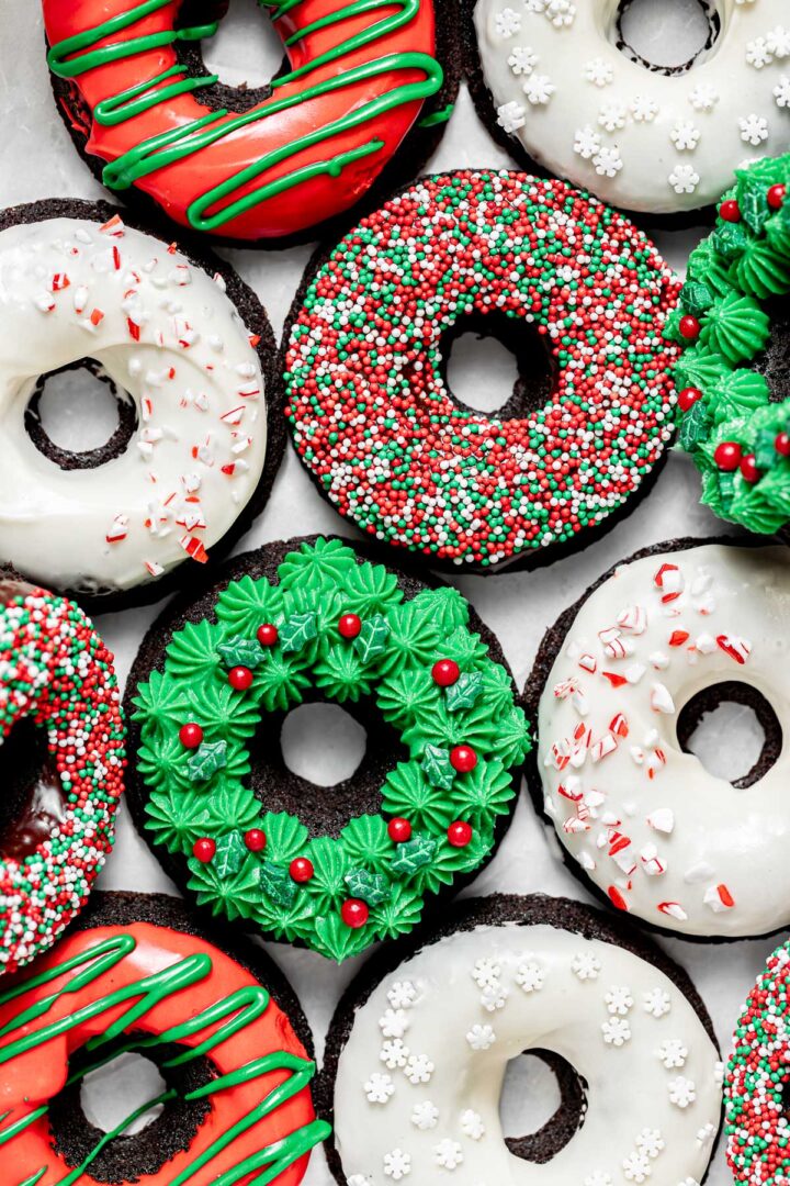 Chocolate Peppermint Christmas Donuts - Sloane's Table