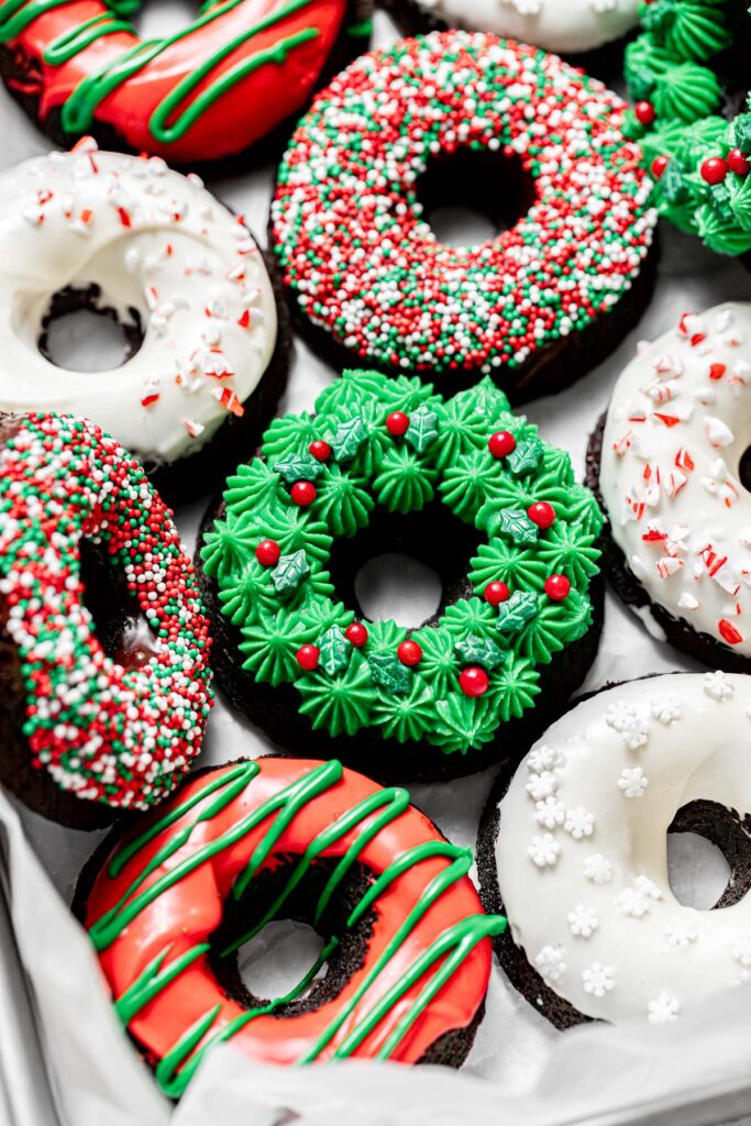 Chocolate Peppermint Christmas Donuts - Sloane's Table